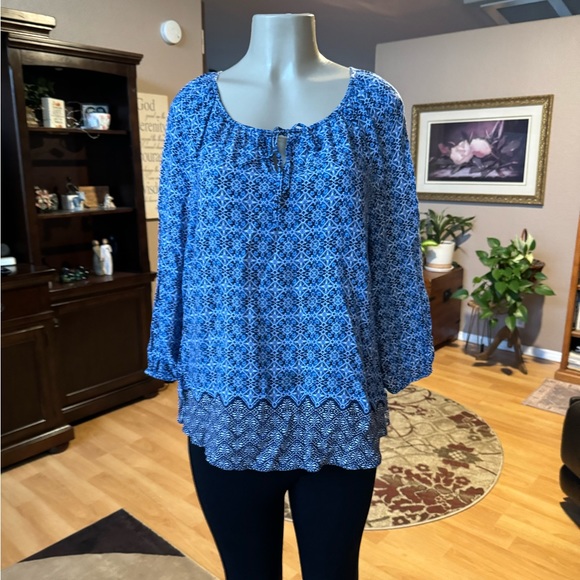 Fred David | Tops | Fred David Sheer Shades Of Blue 34 Sleeves Vneck ...